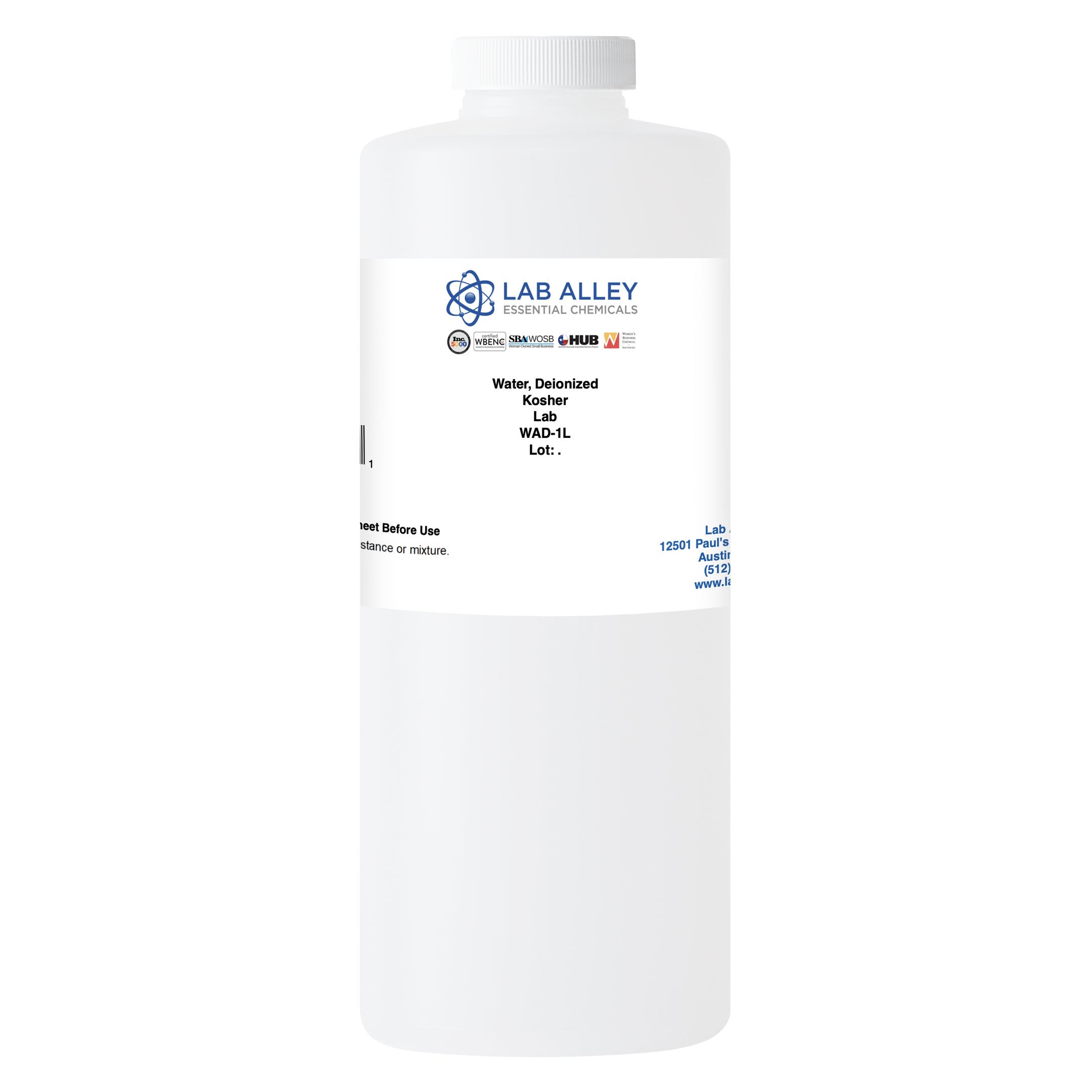 Deionized Water Lab Grade, Kosher 4 x 1 Gallon Case | Lab Alley