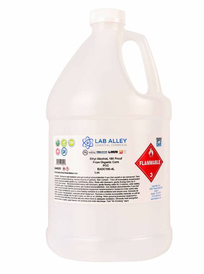Organic Ethyl Alcohol, Corn, 190 Proof, Kosher, FCC | Lab Alley