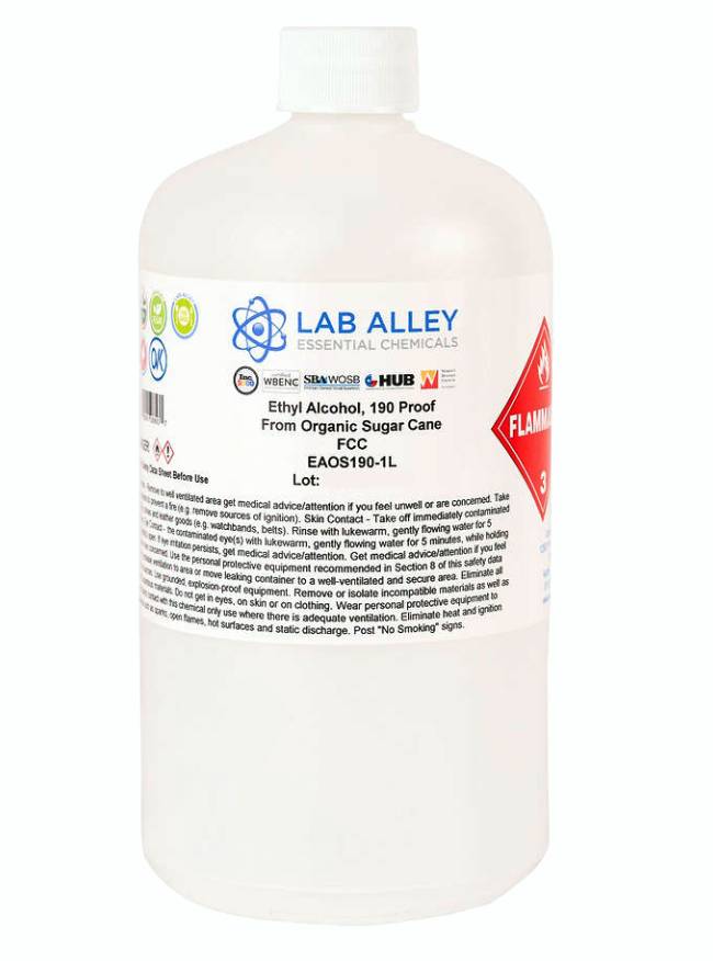 Organic Ethyl Alcohol, Sugar Cane, 190 Proof Kosher, FCC | Lab Alley