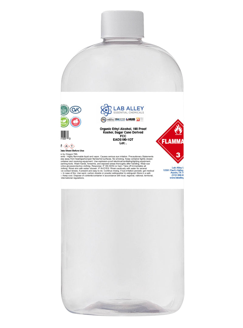 Organic Ethyl Alcohol, Sugar Cane, 190 Proof Kosher, Halal, FCC | Lab Alley
